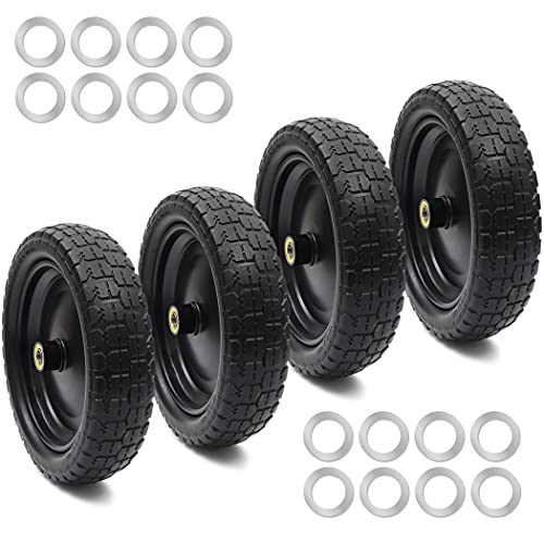 (4-Pack) 13‘’ Tire for Gorilla Cart - Solid Polyurethane Flat-Free Tire and Wheel Assemblies - 3.15” Wide Tires with 5/8 Axle Borehole and 2.1” Hub