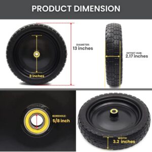 (4-Pack) 13‘’ Tire for Gorilla Cart - Solid Polyurethane Flat-Free Tire and Wheel Assemblies - 3.15” Wide Tires with 5/8 Axle Borehole and 2.1” Hub