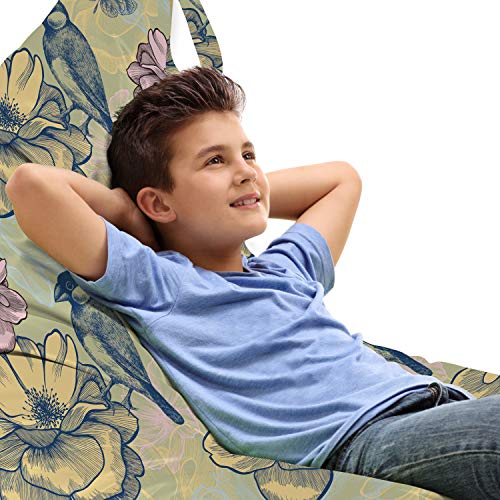 Ambesonne Spring Lounger Chair Bag, Flourishing Nature Theme Hand Drawn Small Bird Butterfly and Blooming Flower Pattern, High Capacity Storage with Handle Container, Lounger Size, Multicolor