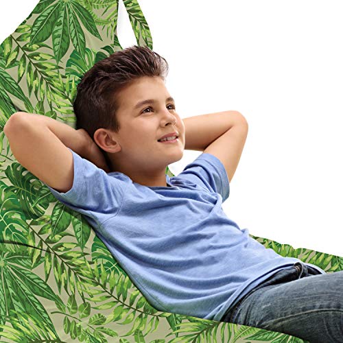 Ambesonne Green Leaf Lounger Chair Bag, Exotic Pattern with Tropical Leaves Fresh Jungle Aloha Hawaii, High Capacity Storage with Handle Container, Lounger Size, Apple Green Fern Green