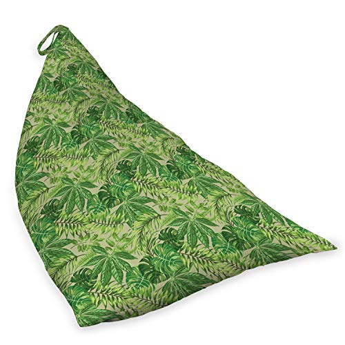 Ambesonne Green Leaf Lounger Chair Bag, Exotic Pattern with Tropical Leaves Fresh Jungle Aloha Hawaii, High Capacity Storage with Handle Container, Lounger Size, Apple Green Fern Green