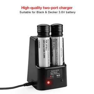 Energup 2Pack Li-ion Replacement 3.6V Battery for Black Decker Versapak VP100 VP100C VP105 VP105C VP110 VP110C VP143 for Black Decker 3.6V Versapak Batteries, with a 2Port Black Decker 3.6V Charger