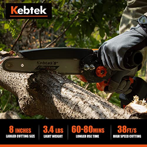 Kebtek 8 Inch Mini Chainsaw Cordless, Electric Chainsaw with Brushless Motor, 21V Portable Battery Chainsaw Hand Held Chain Saw for Tree Trimming Branch Wood Cutting