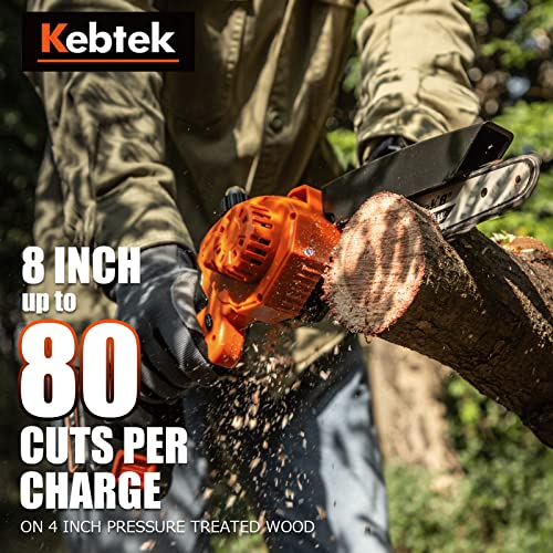 Kebtek 8 Inch Mini Chainsaw Cordless, Electric Chainsaw with Brushless Motor, 21V Portable Battery Chainsaw Hand Held Chain Saw for Tree Trimming Branch Wood Cutting