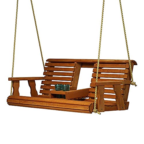 Porchgate Amish Heavy Duty 800 Lb Rollback Console Treated Porch Swing with Hanging Ropes (Cedar Stain)