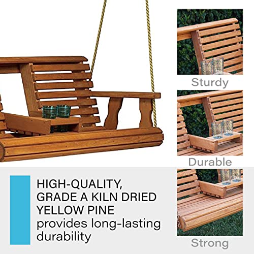 Porchgate Amish Heavy Duty 800 Lb Rollback Console Treated Porch Swing with Hanging Ropes (Cedar Stain)