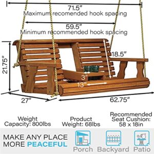 Porchgate Amish Heavy Duty 800 Lb Rollback Console Treated Porch Swing with Hanging Ropes (Cedar Stain)