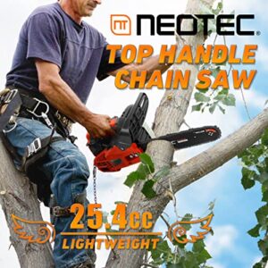 NEO-TEC 12'' Top Handle Gas Chainsaw,2-Stroke 25.4cc Portable Chain Saws for Trees Gas Powered Wood Cutting