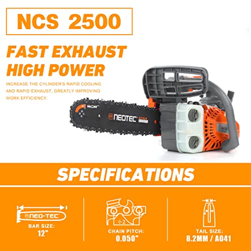 NEO-TEC 12'' Top Handle Gas Chainsaw,2-Stroke 25.4cc Portable Chain Saws for Trees Gas Powered Wood Cutting