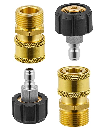 FIXFANS Pressure Washer Adapter Sets, M22 14mm to 1/4'' Quick Connect Fittings kits, Quick Connect Gun to Hose (2 x 2, 2 Pack)