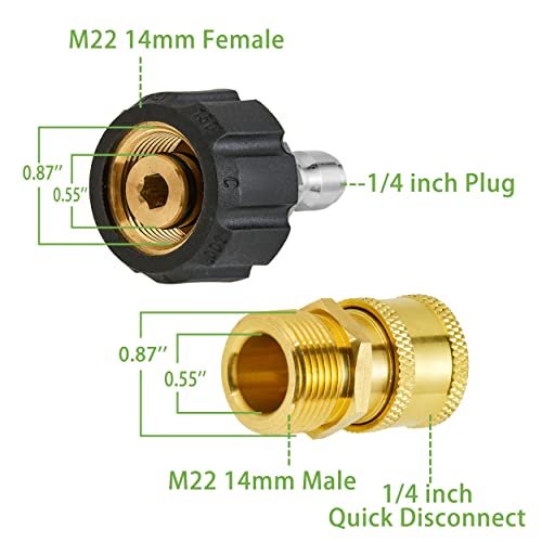 FIXFANS Pressure Washer Adapter Sets, M22 14mm to 1/4'' Quick Connect Fittings kits, Quick Connect Gun to Hose (2 x 2, 2 Pack)