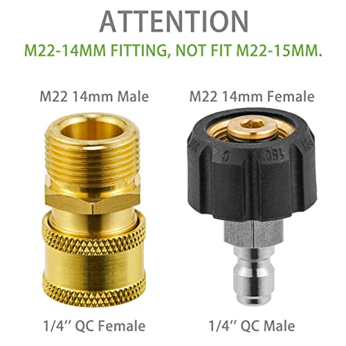 FIXFANS Pressure Washer Adapter Sets, M22 14mm to 1/4'' Quick Connect Fittings kits, Quick Connect Gun to Hose (2 x 2, 2 Pack)