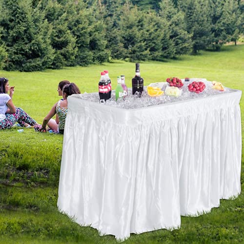 MIDDOW 4 Foot Folding Ice Cooler Table, Portable Buffet Cold Food Keeper w/Matching Skirt & Drain Plug, Foldable Patio Outdoor Chilling Table Great for Party, Picnic, Camping, Wedding, BBQ