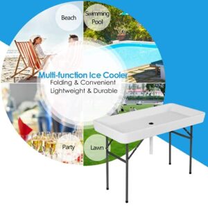 MIDDOW 4 Foot Folding Ice Cooler Table, Portable Buffet Cold Food Keeper w/Matching Skirt & Drain Plug, Foldable Patio Outdoor Chilling Table Great for Party, Picnic, Camping, Wedding, BBQ