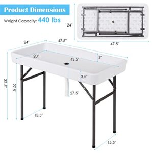 MIDDOW 4 Foot Folding Ice Cooler Table, Portable Buffet Cold Food Keeper w/Matching Skirt & Drain Plug, Foldable Patio Outdoor Chilling Table Great for Party, Picnic, Camping, Wedding, BBQ