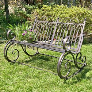 zaer ltd. outdoor metal rocking arm chair/bench (bench, bronze)