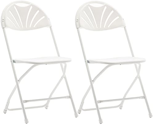 BTEXPERT White Plastic Folding Steel Frame Commercial High Capacity Event Chair Lightweight Wedding Party Set of 2