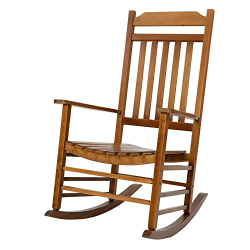 Kozyard High Back Slat Porch Rocking Chair, Solid Wood Rocker for Outdoor Or Indoor Use (Natural)