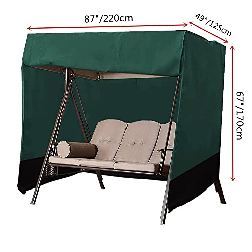 Swing Cover 3 Seater Outdoor Swing Covers for Outdoor Furniture Patio Swing Cover Durable Hammock Outdoor Swing Glider Cover 87x49x67 inches All Weather Protection (Green)