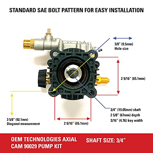 OEM Technologies 90029 Replacement Pressure Washer Pump Kit, 3400 PSI, 2.5 GPM, 3/4" Shaft, Includes Hardware and Siphon Tube, for Residential and Industrial Gas Powered Machines