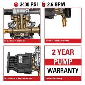 OEM Technologies 90029 Replacement Pressure Washer Pump Kit, 3400 PSI, 2.5 GPM, 3/4" Shaft, Includes Hardware and Siphon Tube, for Residential and Industrial Gas Powered Machines