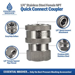 1/4 Quick Connect Fittings by ESSENTIAL WASHER - Set of 2 – 1/4 Inch Female Stainless Steel Pressure Washer Quick Connect Fittings - Quality Pressure Washer Quick Connect Kit 2-Pack