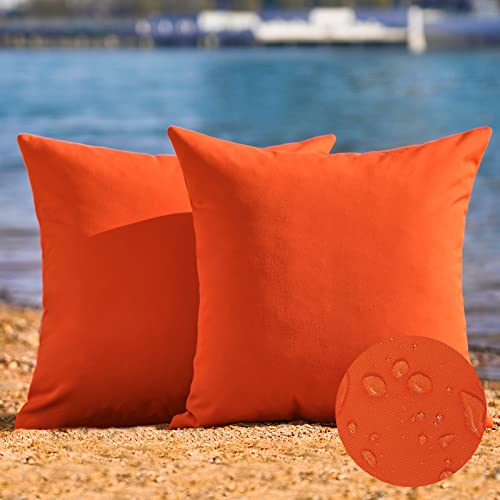 Topfinel Outdoor Anti-Fade Throw Pillow Covers for Patio Furniture Decorative Water Resistant Couch Pillows Covers 18 X 18 for Garden, Porch, Set of 2, Orange