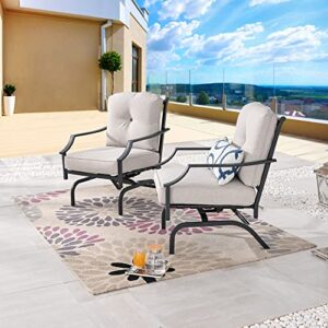 LOKATSE HOME 2 Pieces Outdoor Conversation Furniture Patio Bistro Armchair Set Metal Single Dining Chairs with Cushion, Beige