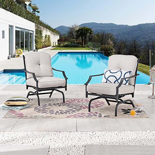 LOKATSE HOME 2 Pieces Outdoor Conversation Furniture Patio Bistro Armchair Set Metal Single Dining Chairs with Cushion, Beige