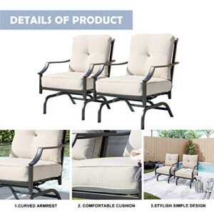 LOKATSE HOME 2 Pieces Outdoor Conversation Furniture Patio Bistro Armchair Set Metal Single Dining Chairs with Cushion, Beige