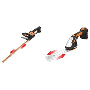 worx wg261 20v power share 22″ cordless hedge trimmer (battery & charger included) wg801 20v power share 4″ cordless shear and 8″ shrubber trimmer (battery & charger included)