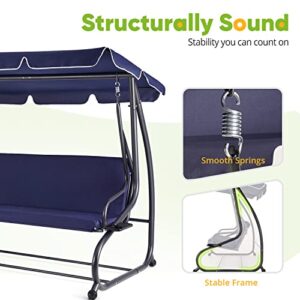 Zupapa 2-in-1 Style Convertible Outdoor Patio Swing Chair, Thickened Soft Cushion Lounge Chair to Flat Bed, Adjustable Shading Canopy Swing Sets for Backyard, Porch, Garden, Deck, Balcony - Navy Blue