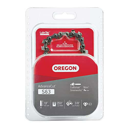 Oregon S63 AdvanceCut Replacement Chainsaw Chain for 18-Inch Guide Bar, 63 Drive Links, Pitch: 3/8" Low Profile, Low Vibration, .050" Gauge