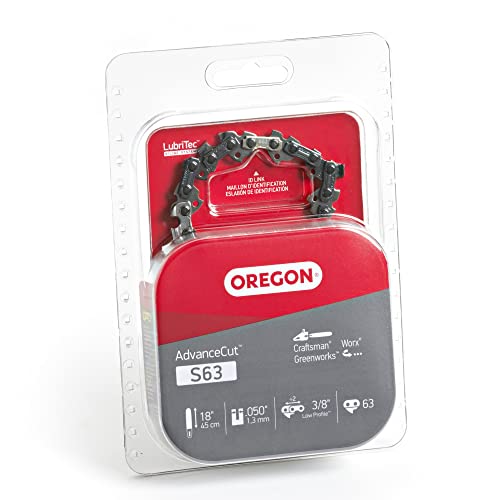 Oregon S63 AdvanceCut Replacement Chainsaw Chain for 18-Inch Guide Bar, 63 Drive Links, Pitch: 3/8" Low Profile, Low Vibration, .050" Gauge