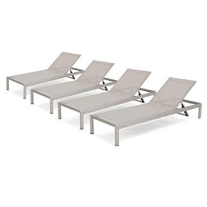 christopher knight home 300495 crested bay outdoor aluminum chaise lounge chair | set of 4 | in grey