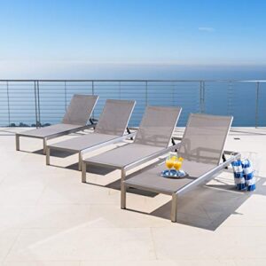 Christopher Knight Home 300495 Crested Bay Outdoor Aluminum Chaise Lounge Chair | Set of 4 | in Grey