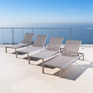 Christopher Knight Home 300495 Crested Bay Outdoor Aluminum Chaise Lounge Chair | Set of 4 | in Grey