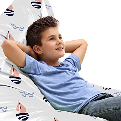 Ambesonne Sailboat Lounger Chair Bag, Scandinavian Style Boat Illustration and Hand Drawn Waves, High Capacity Storage with Handle Container, Lounger Size, Night Blue Pale Peach