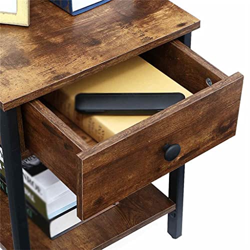 LIRUXUN 2 Tier Wooden Bedside Table with Drawers Rustic Bedroom Bedside Table with Metal Frame for Bedroom Living Room