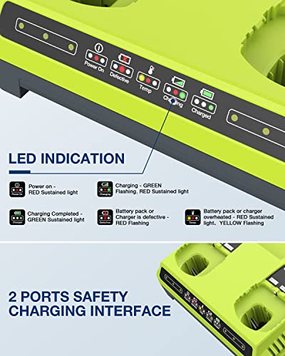 WaxPar 2 Ports P117 for Ryobi Charger Compatible with Ryobi 18v Dual Battery Charger ONE+ P117 P118 12V-18V Max Li-Ion NiCd NiMh Battery P100 P102 P103 P105 P107 P108 18V Dual Chemistry Fast Charger