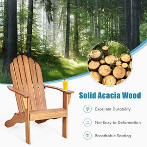 Tangkula Adirondack Chair, Acacia Wood Adirondack Lounger Chair, Outdoor Armchairs with Slatted Seating, Weather Resistant, for Patio Deck Lawn Backyard, Garden Adirondack Furniture (2, Natural)