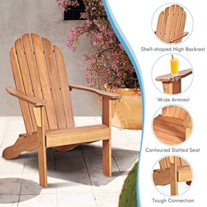 Tangkula Adirondack Chair, Acacia Wood Adirondack Lounger Chair, Outdoor Armchairs with Slatted Seating, Weather Resistant, for Patio Deck Lawn Backyard, Garden Adirondack Furniture (2, Natural)