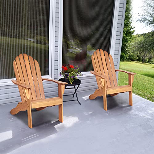 Tangkula Adirondack Chair, Acacia Wood Adirondack Lounger Chair, Outdoor Armchairs with Slatted Seating, Weather Resistant, for Patio Deck Lawn Backyard, Garden Adirondack Furniture (2, Natural)