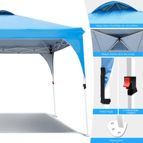 Canopy Tent 10x10FT, Anti-UV Sun Shade Canopy Tent, Easy Set-up Canopy for Camping, Parties, Garden, Backyard, Wheel Carrying Bag