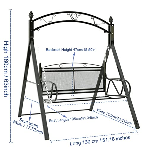 Metal Porch Swing, 2-Person Hanging Patio Swing Chair with Thick Cushions and Decorations, Outdoors Heavy Duty Swing Chair Bench for Gardens, Yards, Deck, Backyard, 660 lb Weight Capacity, White