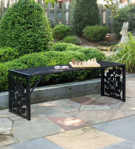 Plow & Hearth Weatherproof Sunflower Backless Straight Garden Bench | Holds Up to 400 lbs | Garden Patio Porch Park Deck | Metal | Black | 48" L x 15" W x 16" H