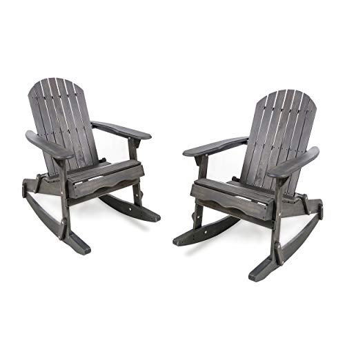 Christopher Knight Home Malibu Outdoor Acacia Wood Adirondack Rocking Chairs, 2-Pcs Set, Dark Grey