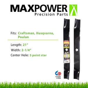 MaxPower 561714B 2 Blade Mulching Set for 42" Cut Craftsman, Husqvarna, Poulan Mowers Replaces OEM #'s 134149, 594892701, Black