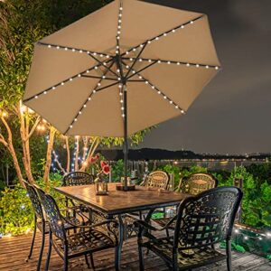 EliteShade USA 10-Year-Non-Fading Sunumbrella Solar 9ft Market Umbrella with 80 LED Lights Patio Umbrellas Outdoor Table Umbrella with Ventilation,Heather Beige