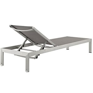 Modway Shore Aluminum Textilene® Mesh Outdoor Patio Two Poolside Chaise Lounge Chairs in Silver Gray